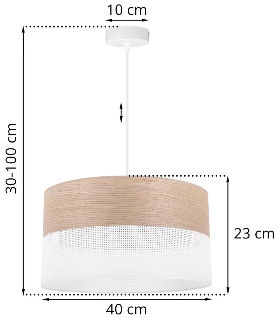 Závěsné svítidlo Wood, 1x béžová dubová dýha/bílé plastové stínítko, (fi 40cm)