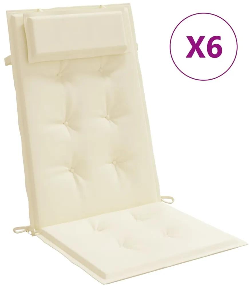 vidaXL Podušky na židli s vysokým opěradlem 6 ks krémové látka oxford