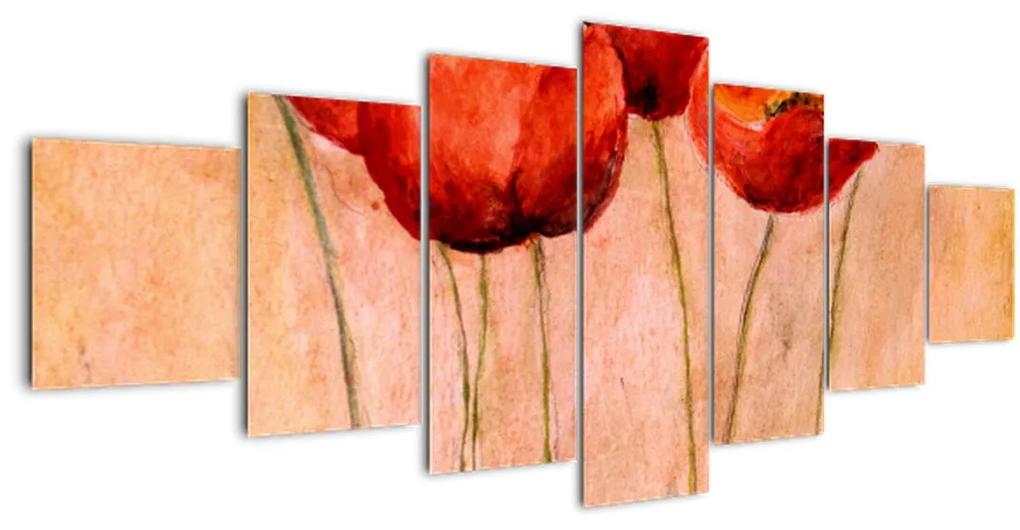 Obraz - Červené tulipány (210x100 cm)