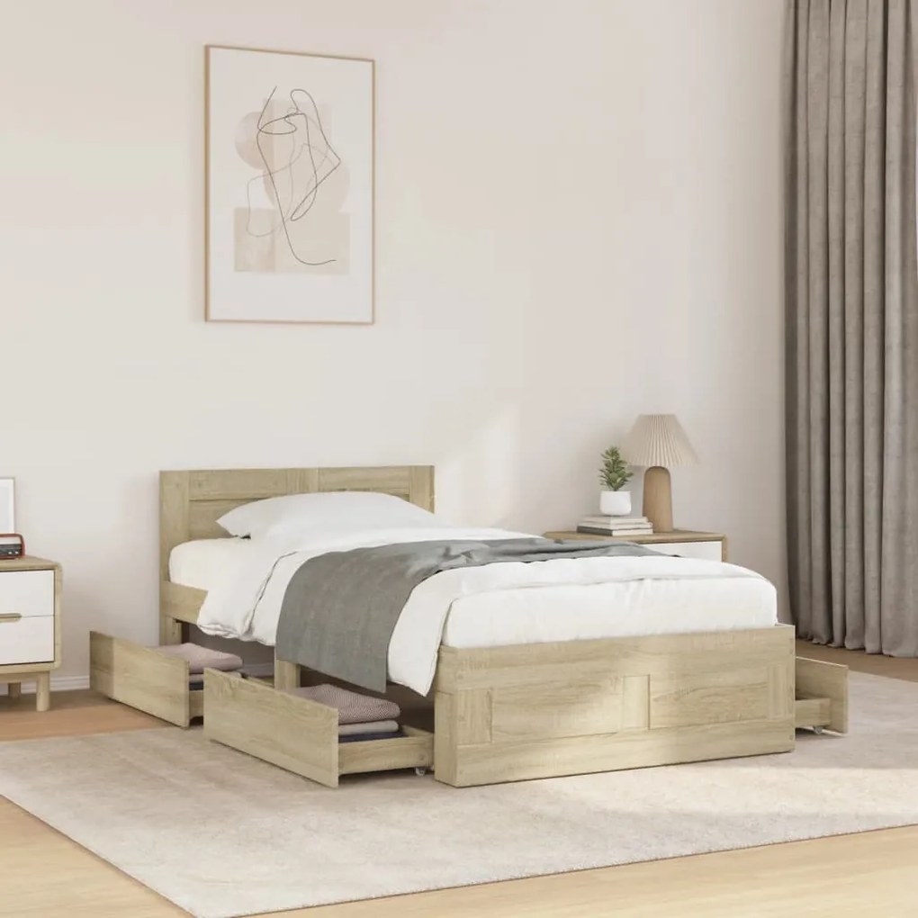 Rám postele s čelem dub sonoma 90 x 190 cm kompozitní dřevo 3295613
