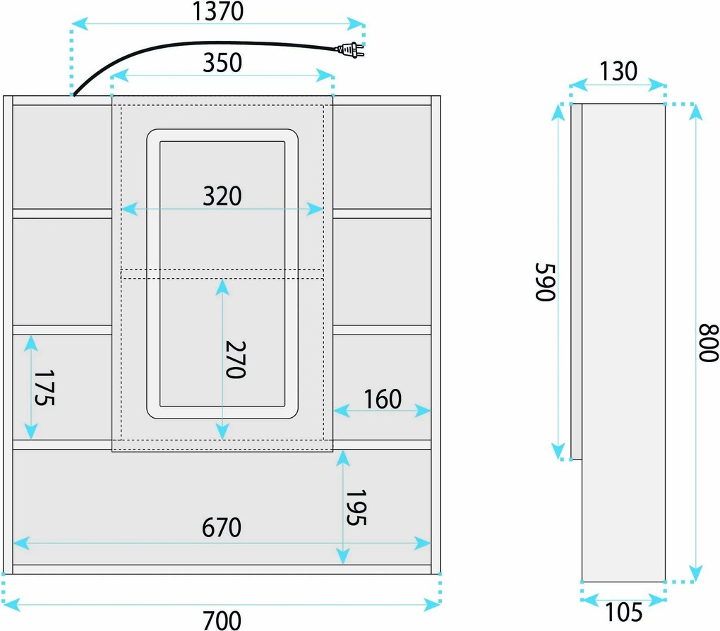 Rea, Zrcadlová skříňka s LED osvětlením Rea Luna 70x80cm, REA-M0405