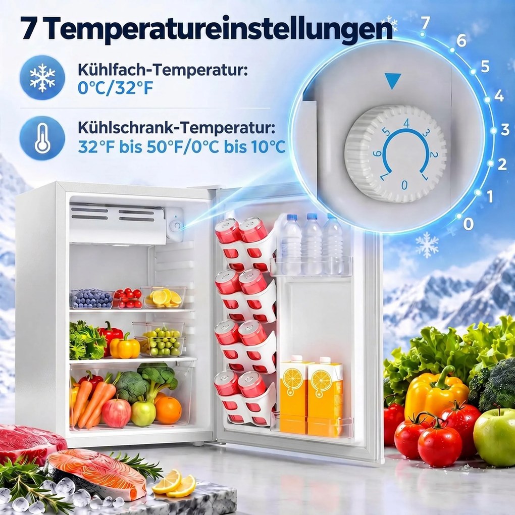 HOMCOM Mini lednička s mrazákem, nastavitelný termostat, malá lednička, jednodveřová, 72,5 l, bílá