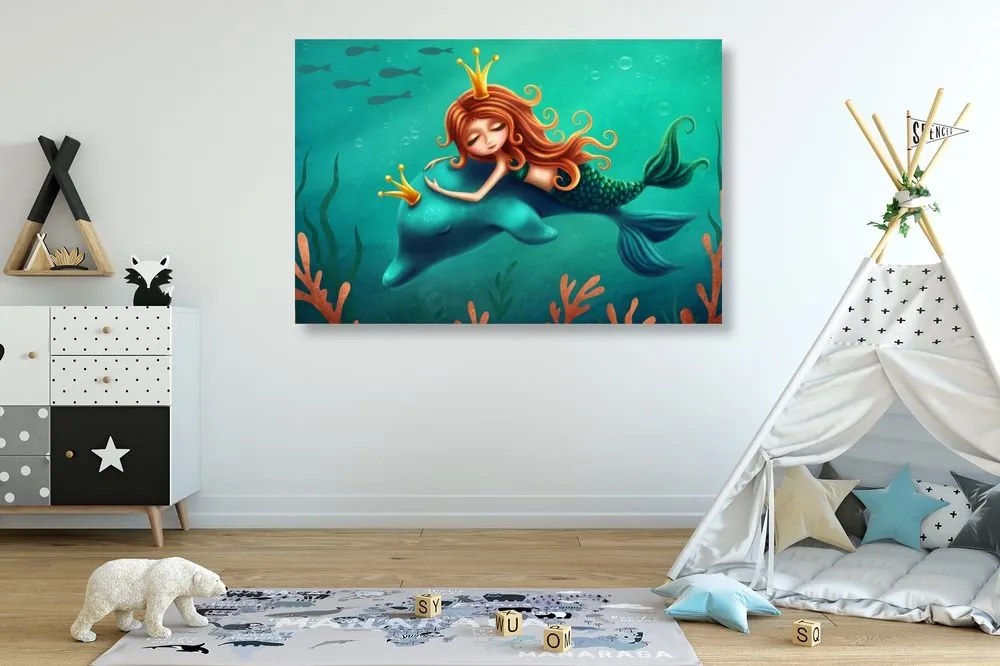 Obraz mořská víla s delfínem - 120x80 cm