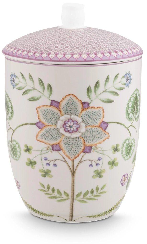 Pip Studio Lily &amp; Lotus skladovací dóza 1,5l, bílá (porcelánová dóza)