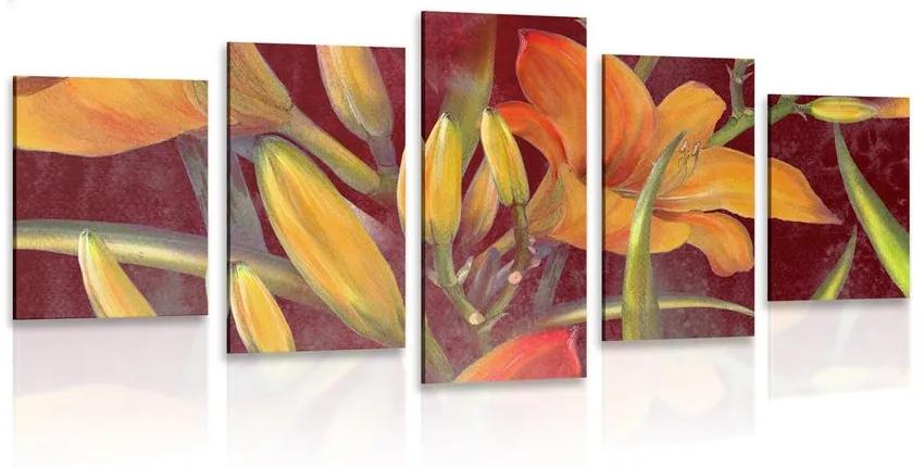 5-dílný obraz probuzení oranžové lilie Varianta: 100x50