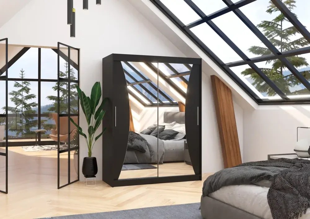 Skříň posuvná se zrcadlem MAX 150 černá