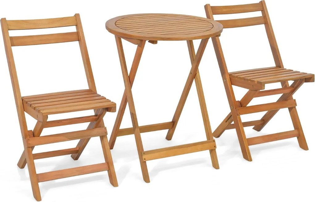 Costway 3 ks. Bistroset aus Holz mit Stabilem Akazienholzrahmen