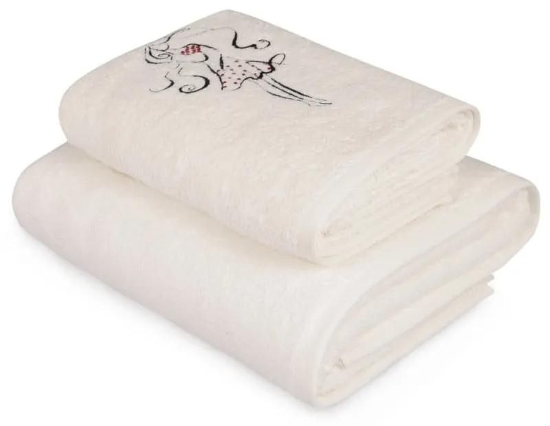 Set bílého ručníku a bílé osušky s barevným detailem Belle