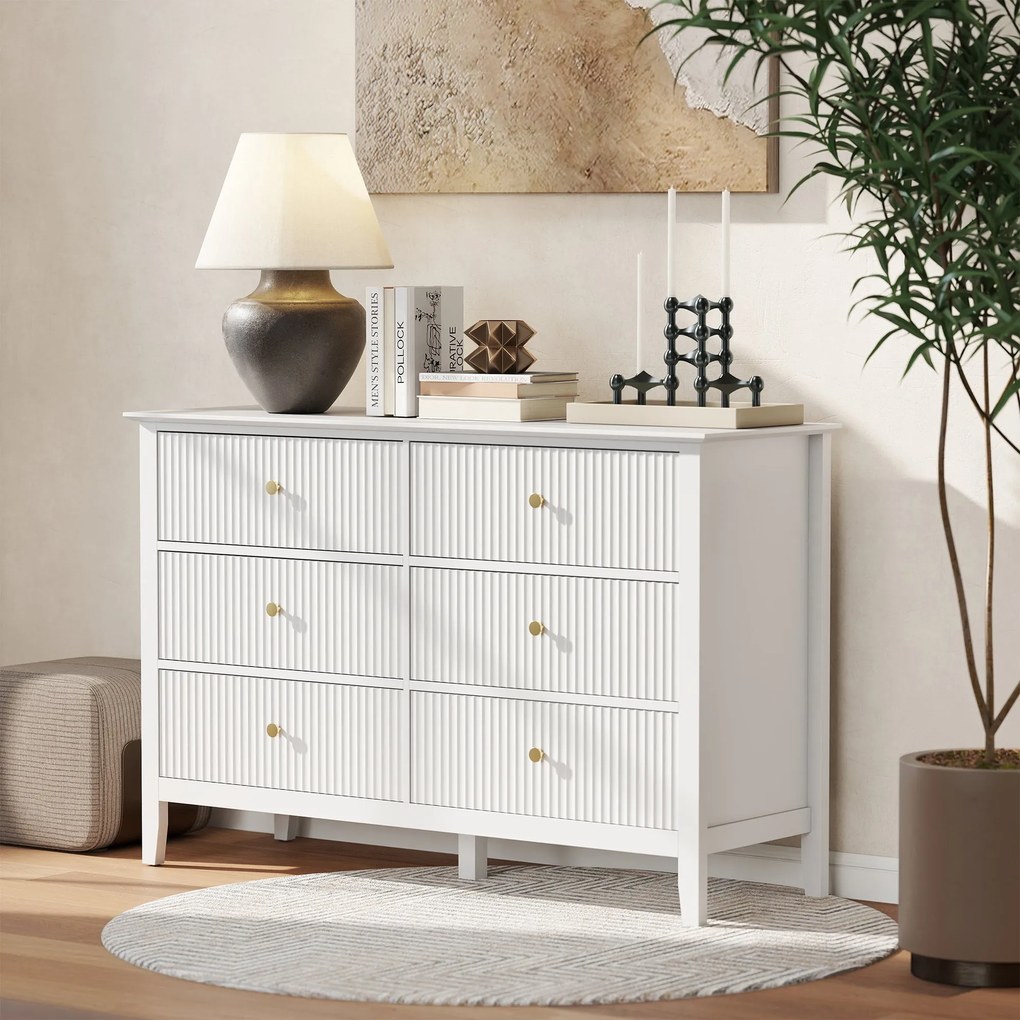 HOMCOM komoda se 6 zásuvkami, moderní úložný kabinet do obýváku, ložnice nebo předsíně, 100 × 40 × 78 cm, bílá | Aosom