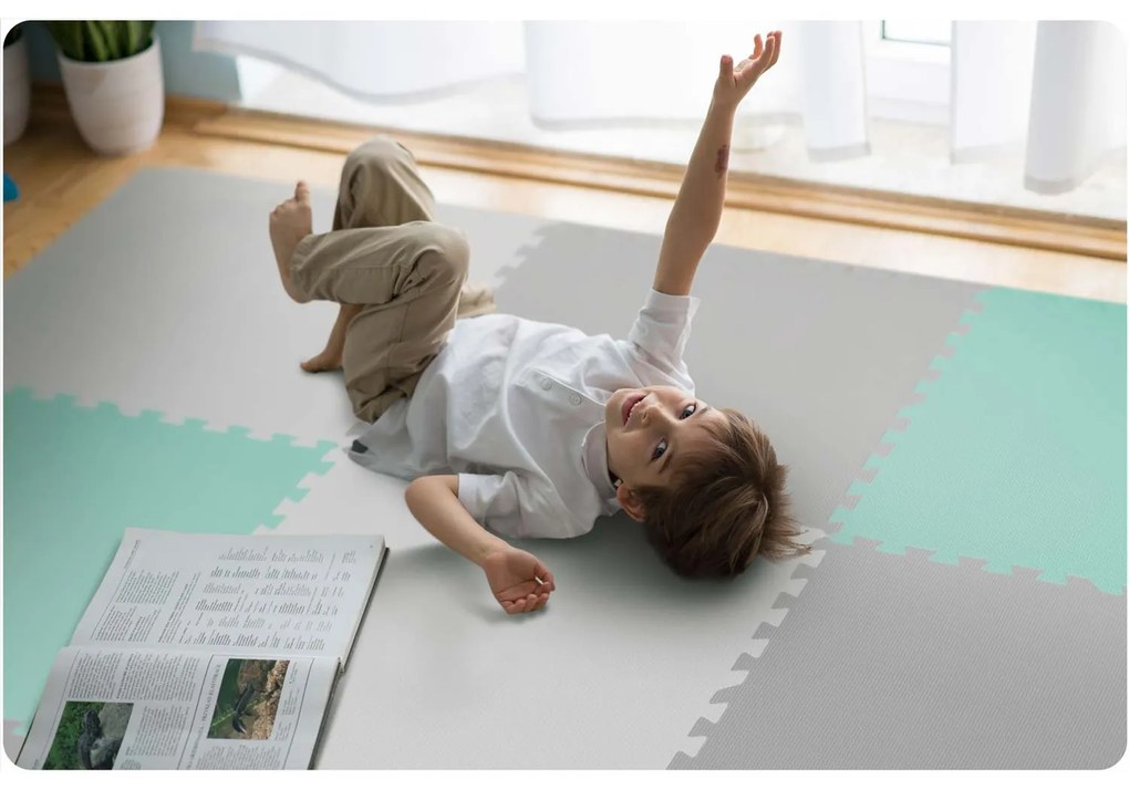 Ricokids šedo-tyrkysová pěnová puzzle podložka 180x180 cm s 9 kusy pro děti