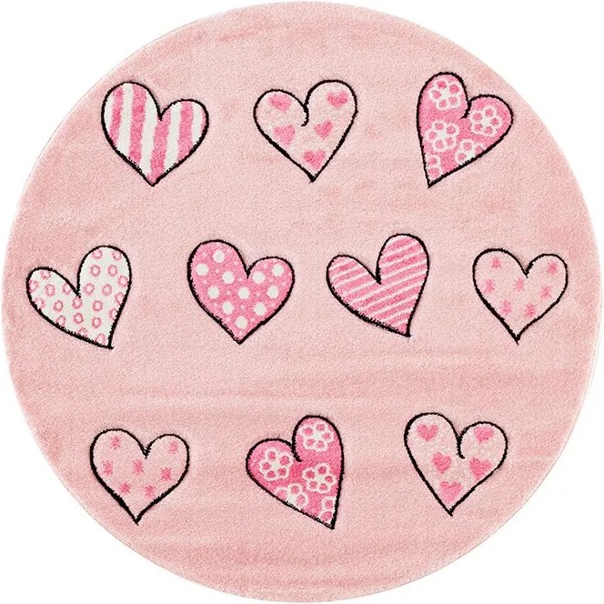 Dětský kulatý koberec - Růžový kruh se srdíčky