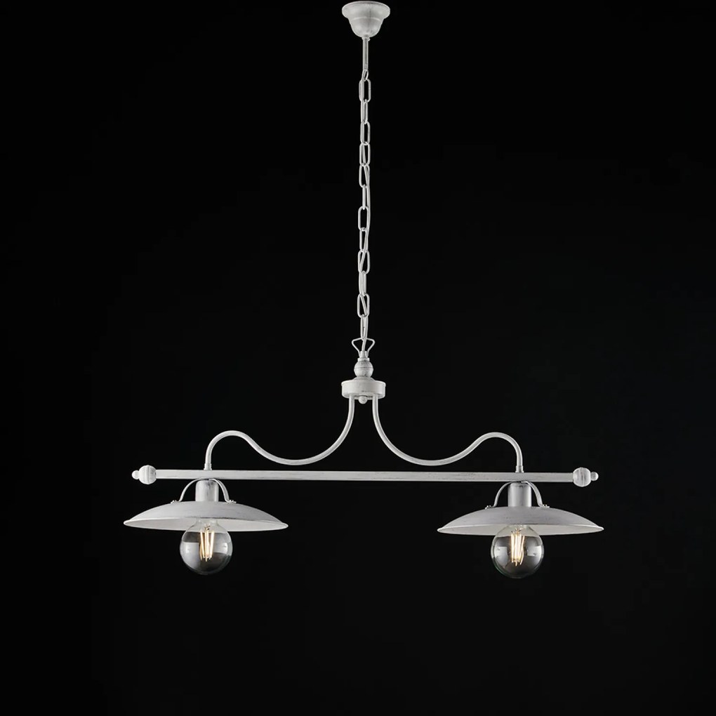 Light for home - Kovový lustr BL234-2-BA Cantina, 2 X 60 Watt Max, bílá, stříbrná, 2 X 60 W, E27, Bílá, stříbrná