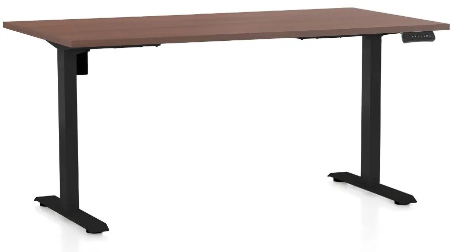 Výškově nastavitelný stůl OfficeTech B, 160 x 80 cm, černá podnož, ořech