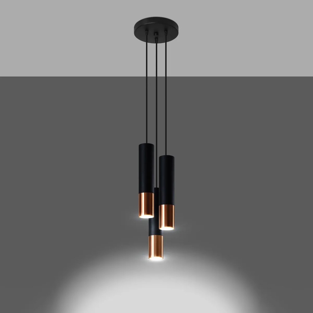 Sollux Lighting Závěsné svítidlo LOOPEZ 3P černé/měď