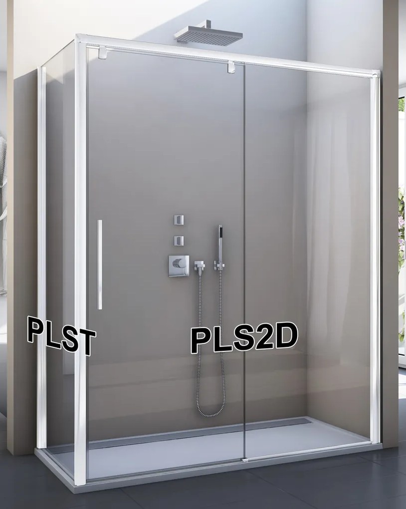 SanSwiss PLS2D 180 04 07 Sprchové dveře posuvné jednodílné 180 cm, pevný díl vpravo, bílá/sklo