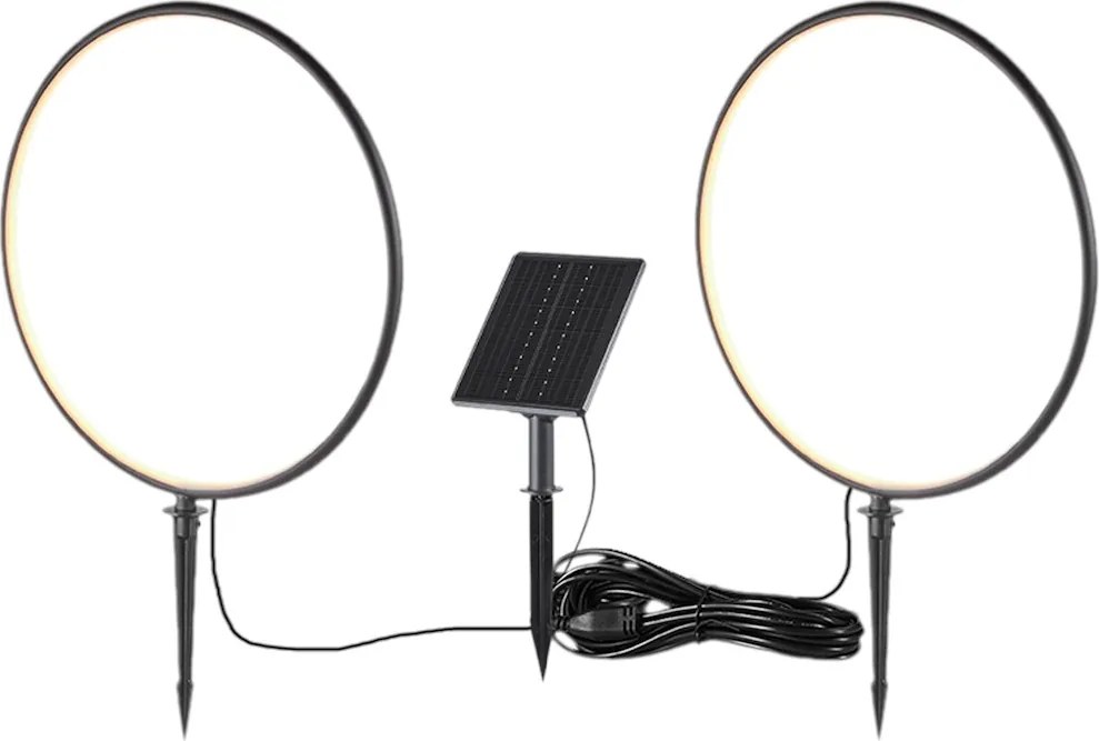 Exteriérové solární zapichovací svítidlo Rings, 2x LED 1,5w, černá