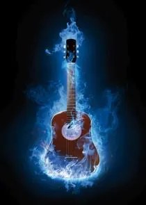 Kytara v plamenech - 50 x 70 cm