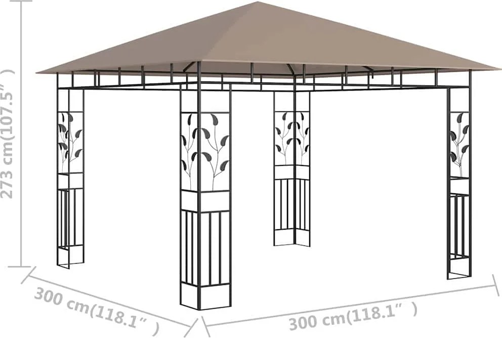 Altán s moskytiérou 3 x 3 x 2,73 m taupe 180 g/m² 312251