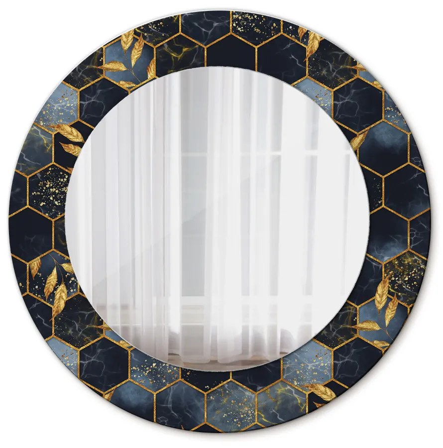 Kulaté dekorativní zrcadlo na zeď Hexagonový mramor fi 50 cm