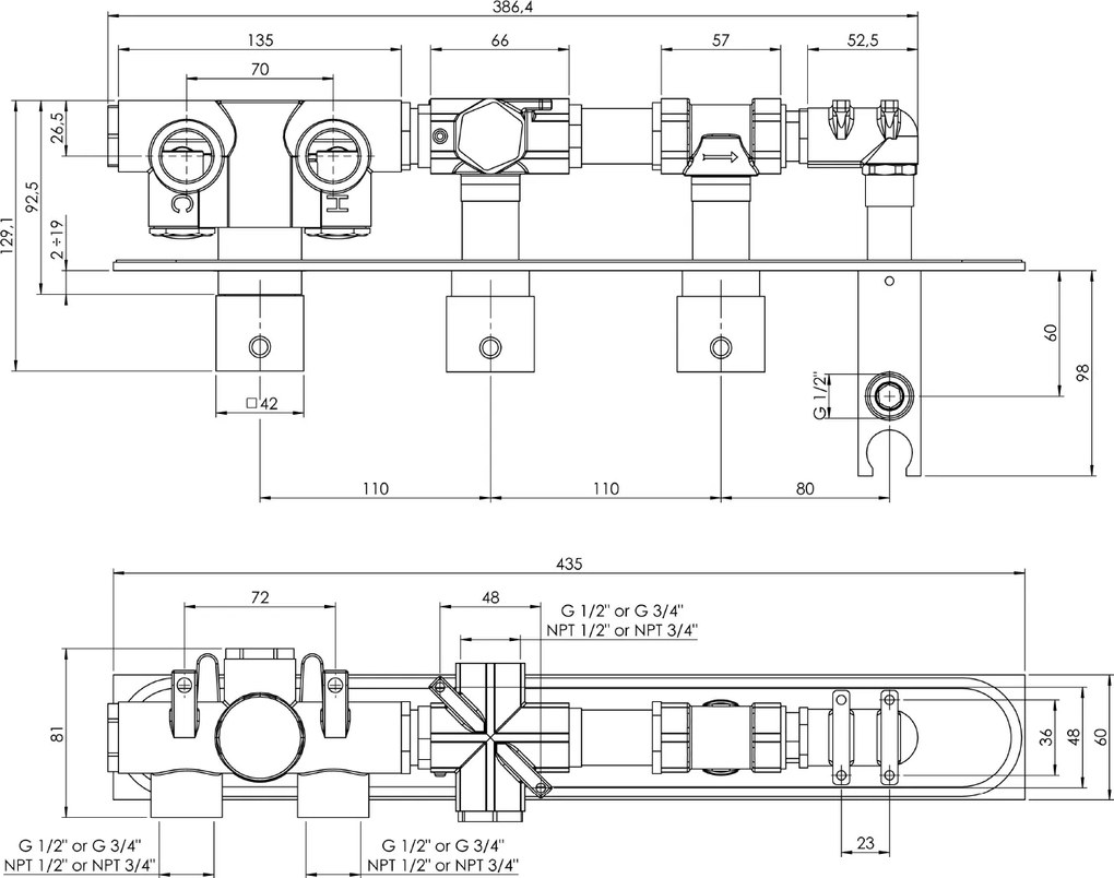Sapho MB453 podomítková termostatická baterie s držákem ruční sprchy