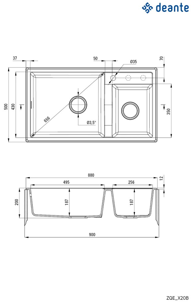 Deante Dřez Eridan 2 komory, granit - ZQE T20B antracit metalic