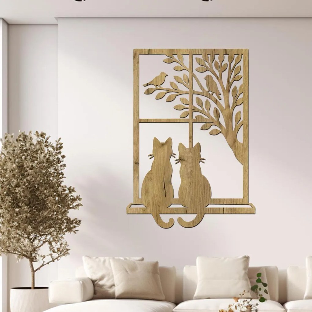 dřevo života Dřevěná dekorace Kočky v okně Zvolte rozměr (cm): 28x40, Zvolte barvu dekoru: Černá