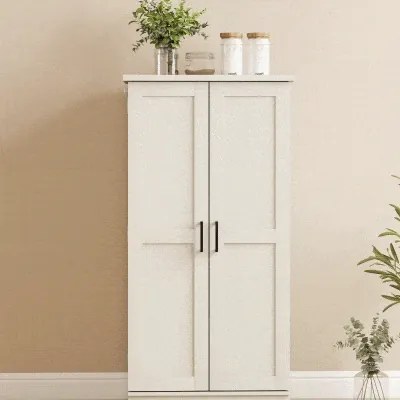 HOMCOM kuchyňský bufet, kuchyňská skříňka 5 pater s dveřmi a nastavitelnými policemi, 60d x 40h x 120v cm, dřevěný dekor krémová