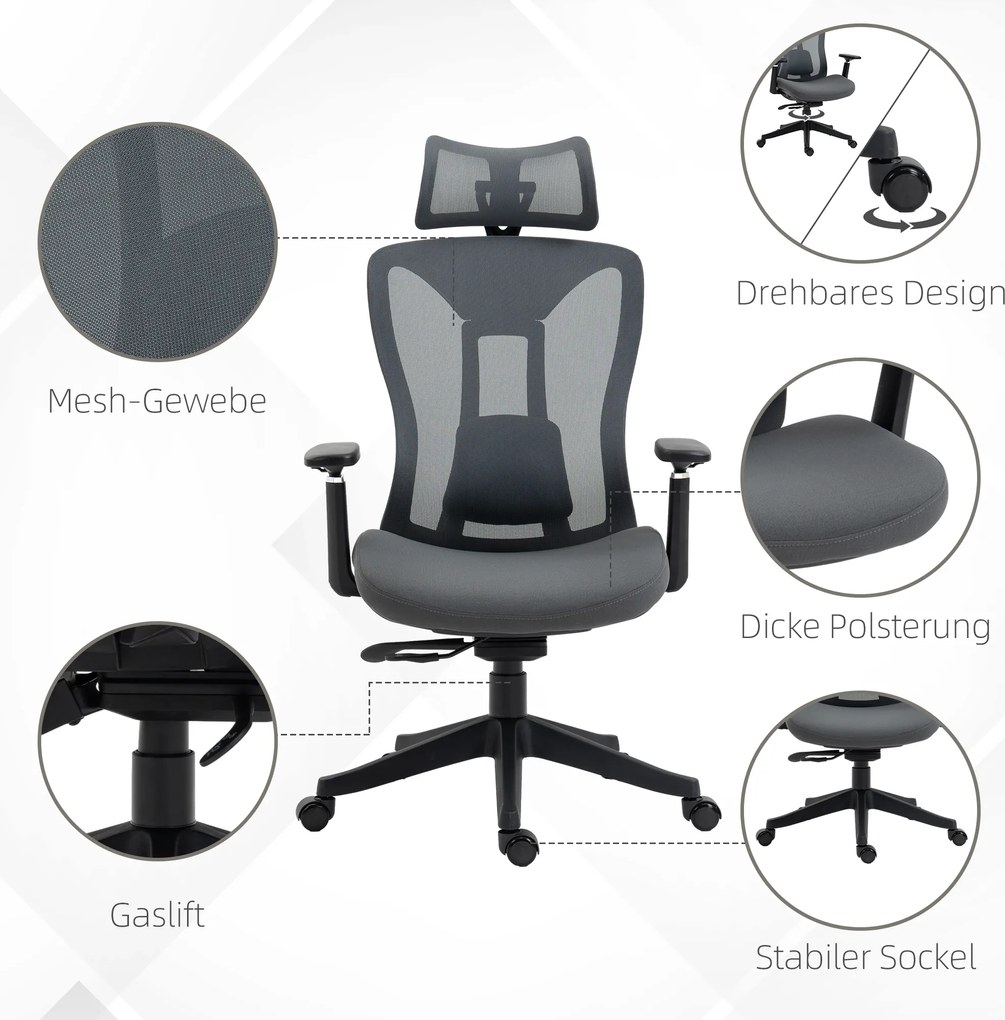 Kancelářská židle Vinsetto Ergonomická kancelářská židle s funkcí polohování Mesh grey pro pohodlnou práci a relaxaci |