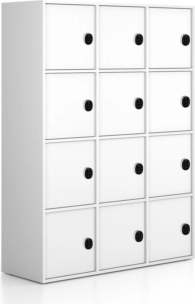 Kancelářská skříň FRAME, 12x dveře, 1299 x 450 x 1735 mm, kódový zámek, bílá