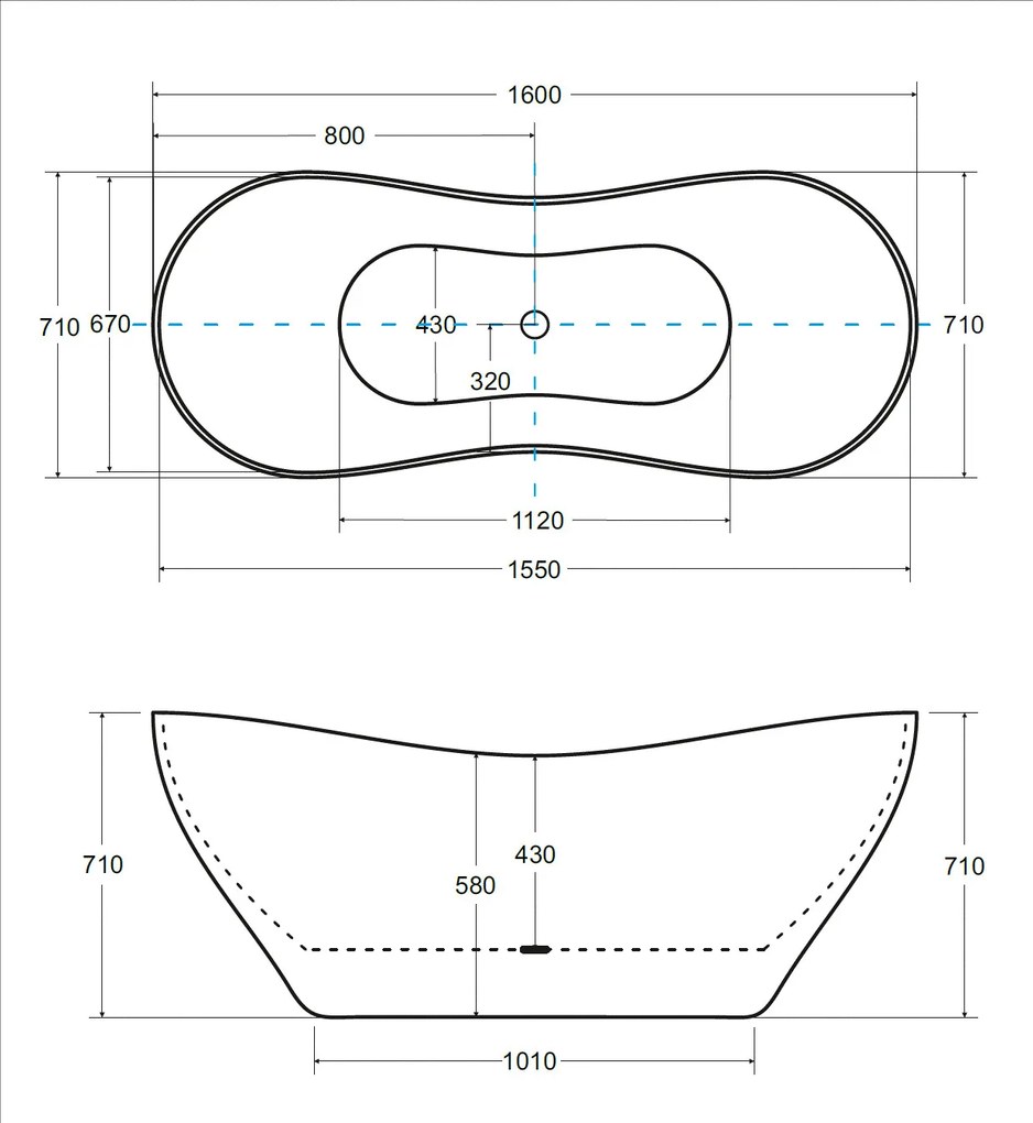 BESCO Volně stojící vana VIYA černá/bílá Rozměr vany - 160 × 70 cm - VANAND16BW