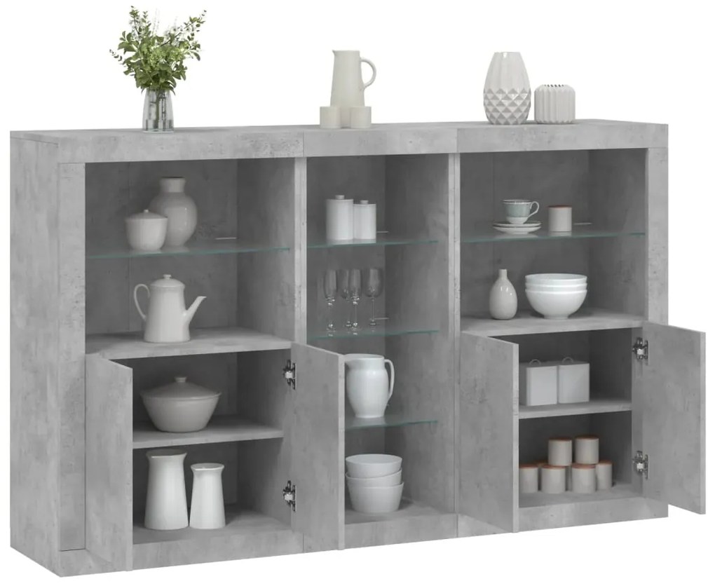 Příborník s LED osvětlením betonově šedý 162 x 37 x 100 cm 3209173