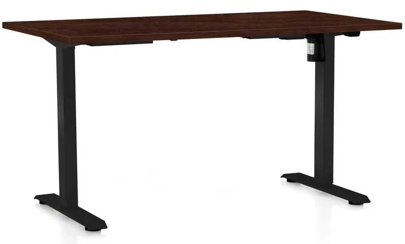 Výškově nastavitelný stůl OfficeTech A, 140 x 80 cm, černá podnož, wenge