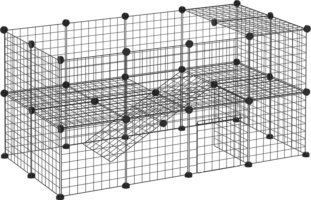 PawHut hračka pro zvířátka - DIY playpen pro štěňata s kovovou mřížkou pro malá zvířata - 36 panelů - černá - 146 x 73 x 73 cm | Aosom