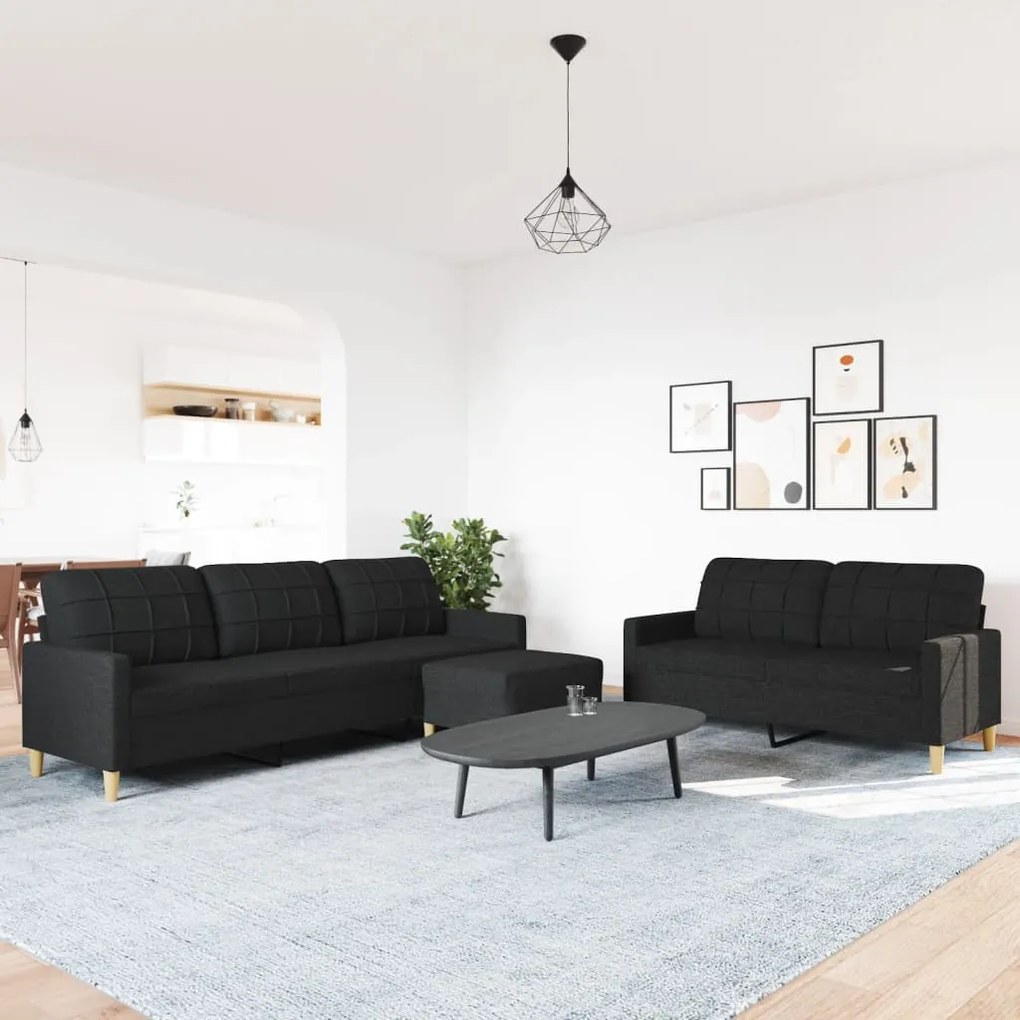 3dílná sedací souprava s podnožkou černá textil 3278331