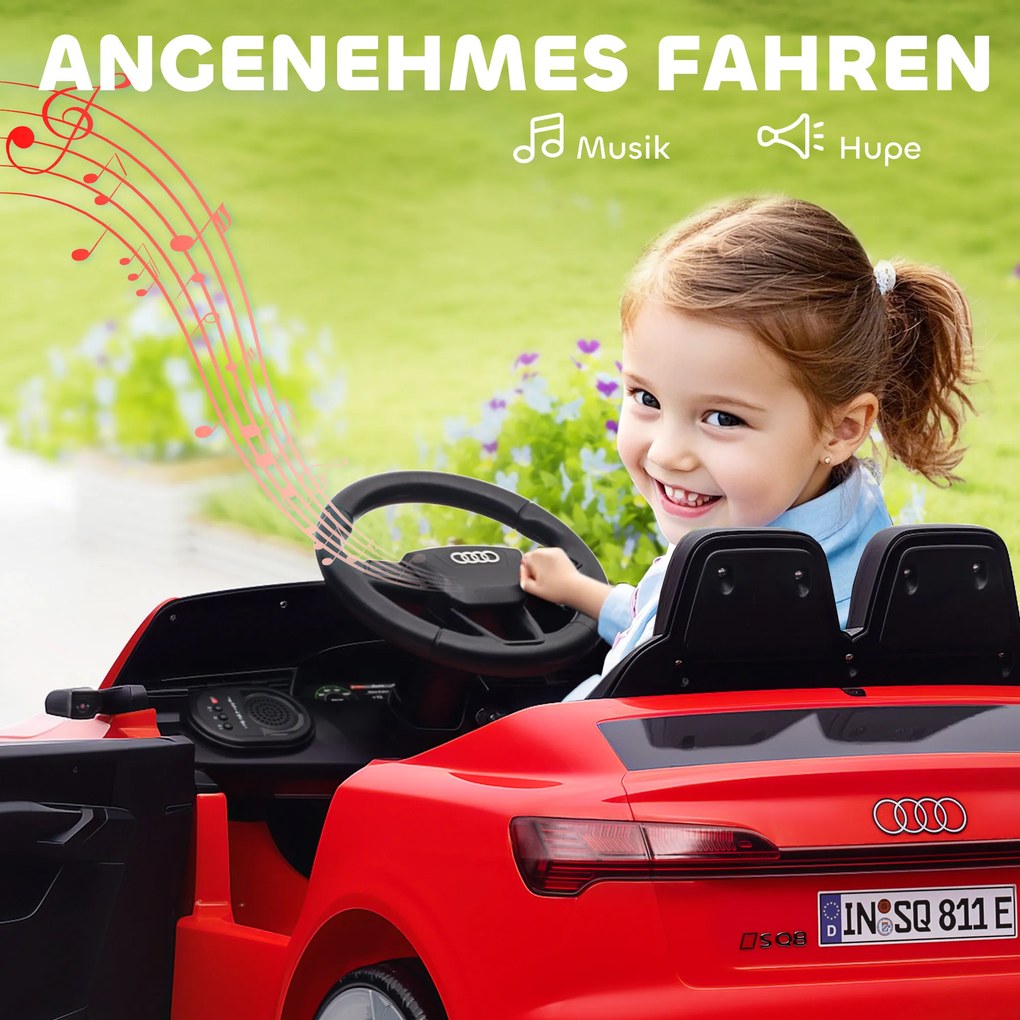 AIYAPLAY Elektrické auto pro děti od 3 let Audi Q8 etron Sportback 12V s baterií a dálkovým ovládáním, jarní odpružení, světla, klakson a hudba červe…