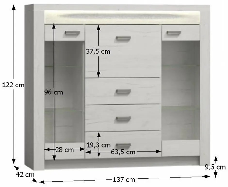 Kondela Komoda s vitrínami, jasan bílý, INFINITY 08
