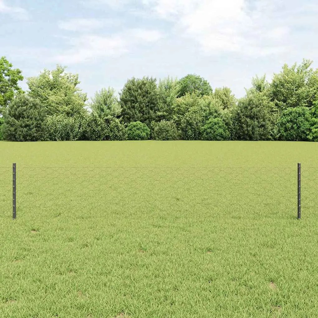 Hexagonální plot s podpěrou 10 x 0,4 m Ocel potažená PVC Šedá 3336808