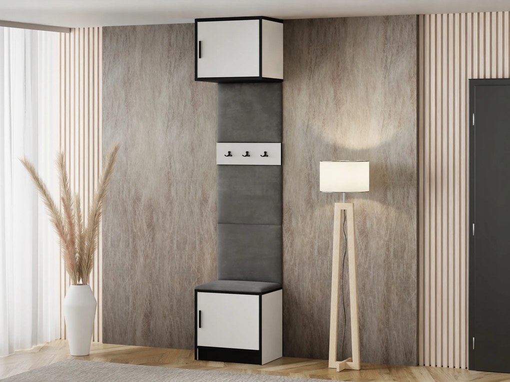 Šatní skříň s nástavcem panel tapicerowany ROJ 10 bílý + šedý