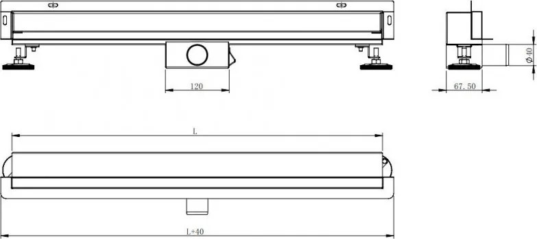 Mexen Flat nerezový sprchový žlab na zeď 120 cm vzor WALL, černý, 1730120