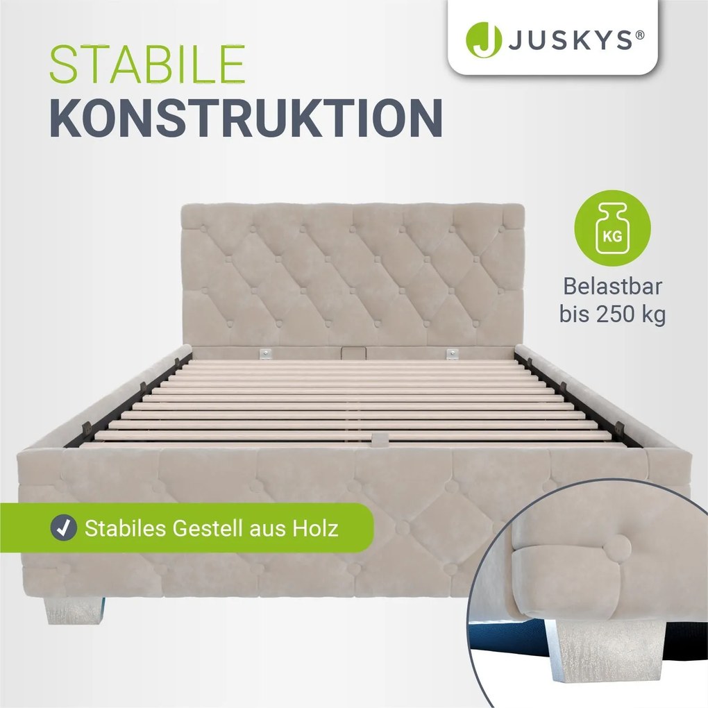 Juskys Čalouněná postel Nizza s LED osvětlením Barva: tmavě šedá, Velikost: 140 × 200 cm