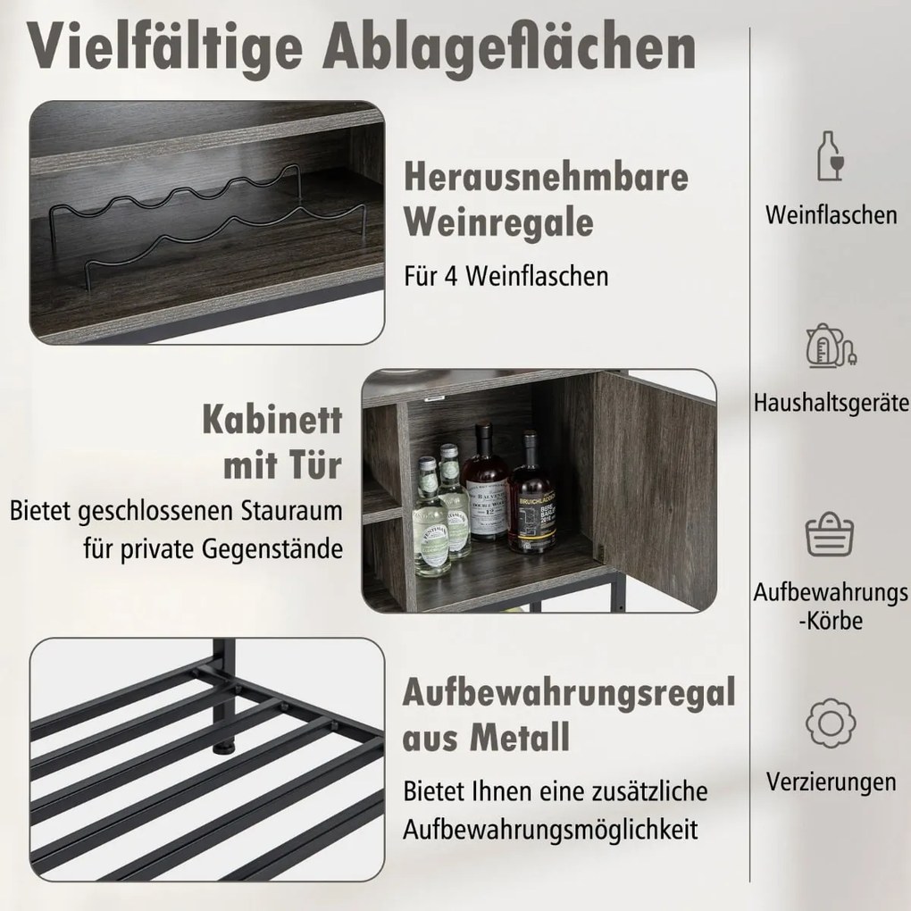 Costway Bar Cabinet s stojany na víno a policemi Dřevěný konzolový stůl