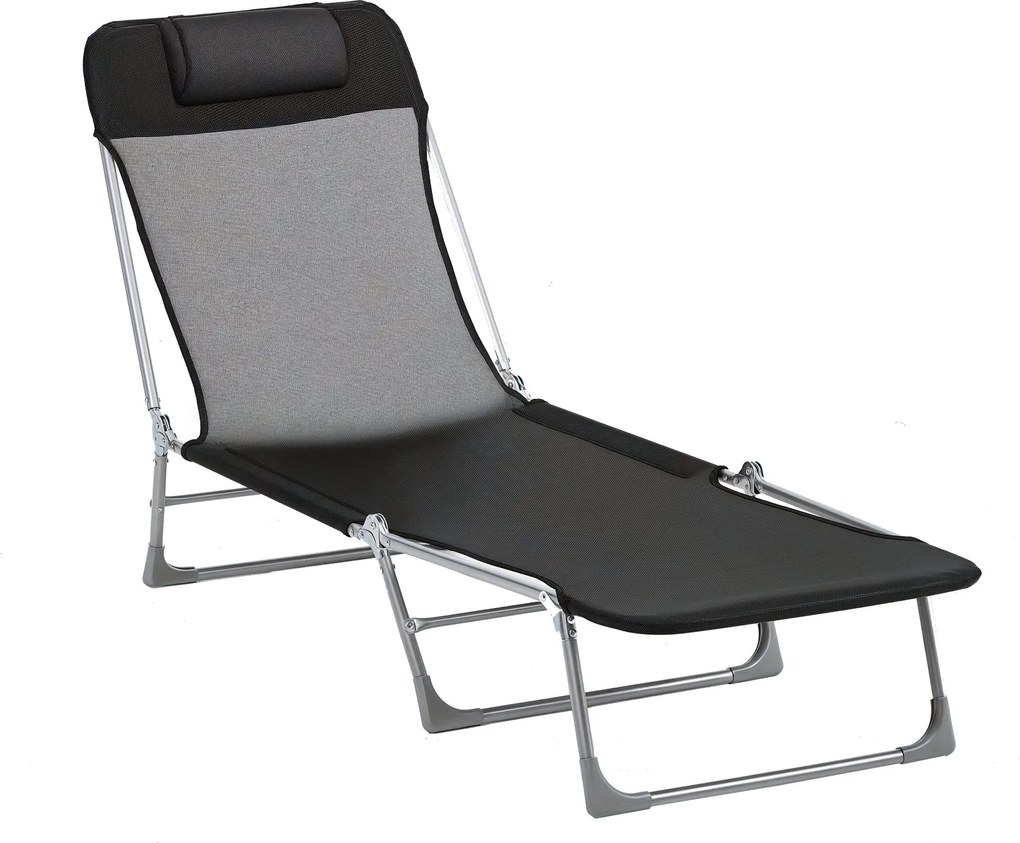 Skládací a polohovací sluneční lehátko Outsunny s nastavitelným opěradlem a podhlavníkem ve 5 úrovních z prodyšného textilního materiálu 182x56x28 cm