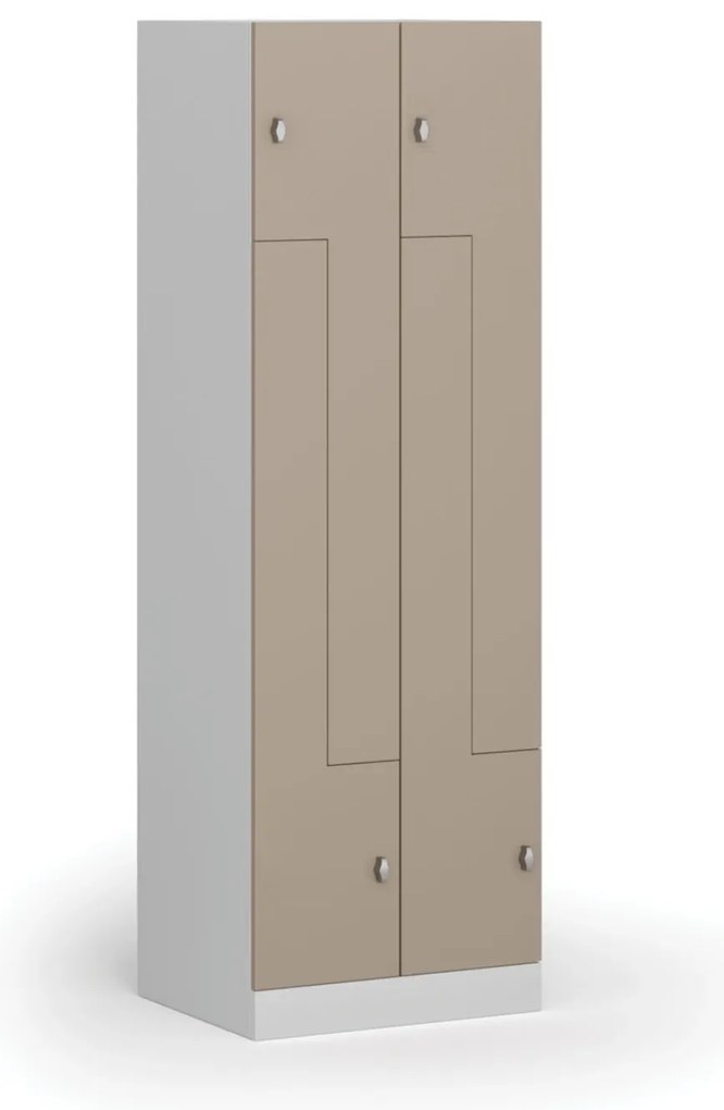 Kovová šatní skříňka S1 Z, 4 oddíly, 1850 x 600 x 500 mm, otočný zámek, béžové dveře