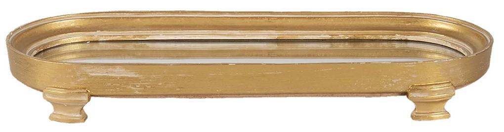 Zlatý dekorativní podnos na nožičkách se zrcadlovou výplní - 36*4*13 cm