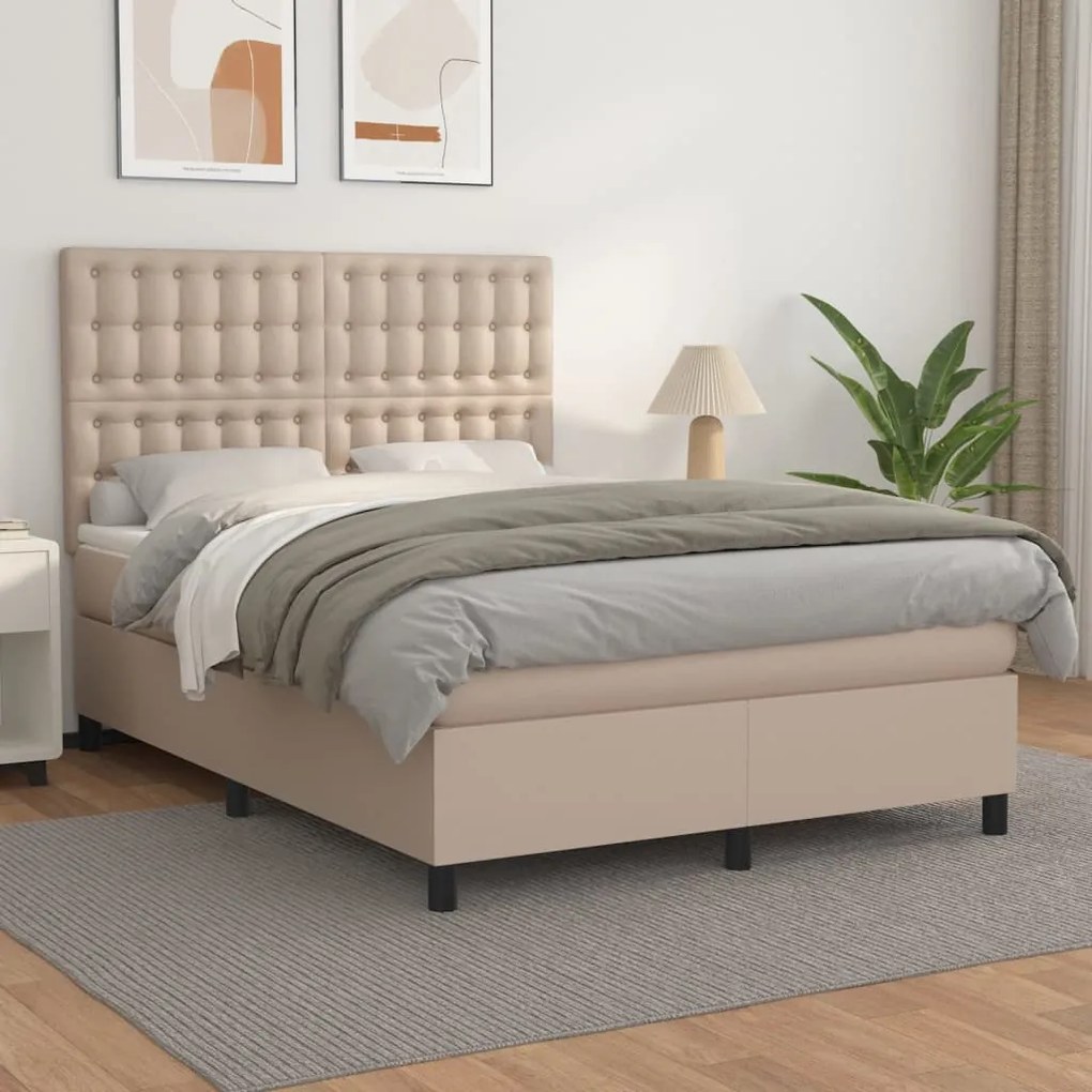 Box spring postel s matrací cappuccino 140x190 cm umělá kůže