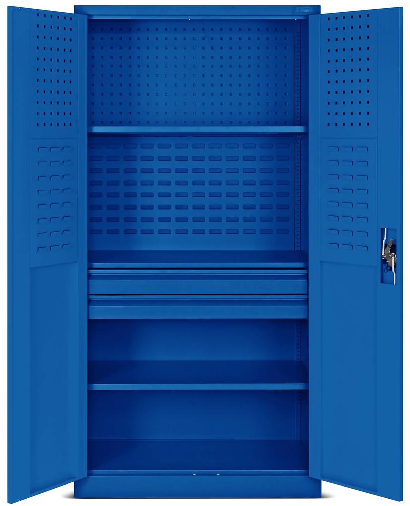 Plechová dílenská skříň se zásuvkami SZYMON, 920 x 1850 x 500 mm, modrá