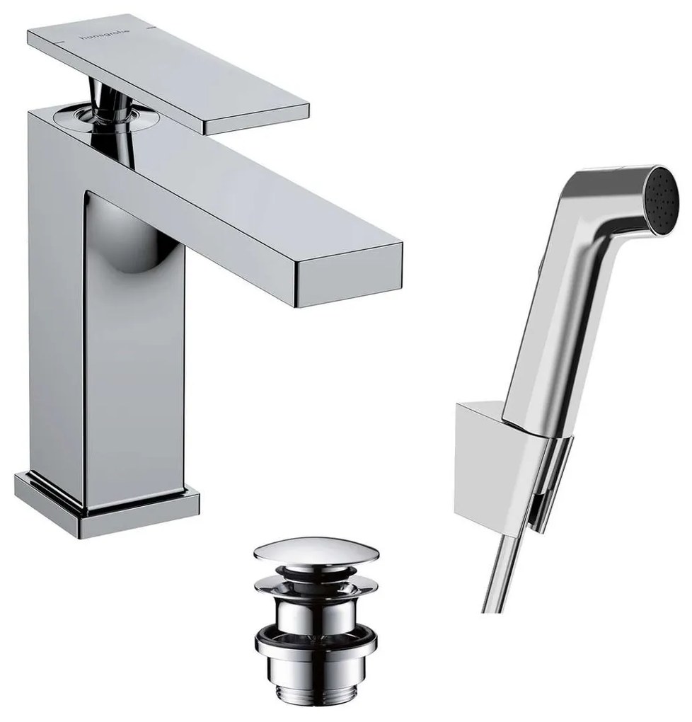 Hansgrohe Tecturis E - Umyvadlová baterie s výpustí Push-Open a bidetovou sprškou, EcoSmart, chrom 73210000