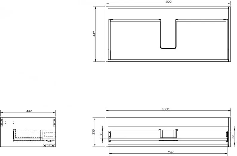Mexen Box-A, závěsná skříňka 100 cm, 1 zásuvka, šedá matná, 91AX0-1000-235-1-62