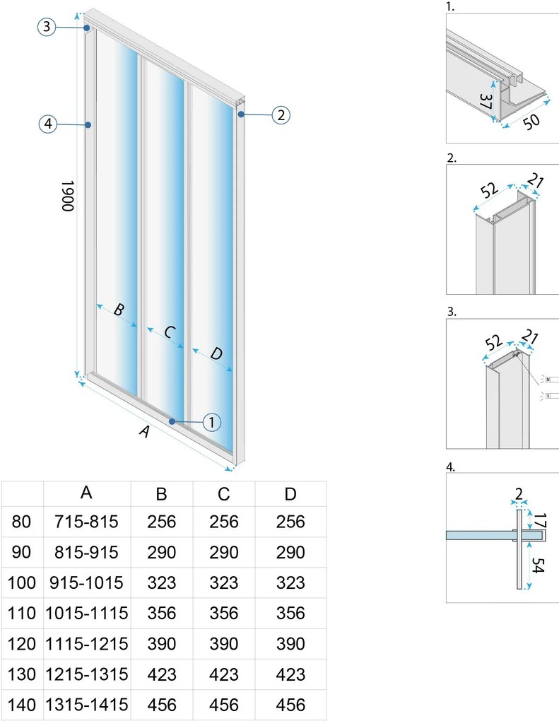 Rea - ALEX posuvné sprchové dveře - chrom, 90 x 190 cm, REA-K0549