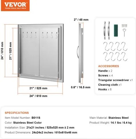 BBQ přístupová dvířka, 610 × 610 mm dvojitá venkovní kuchyňská dvířka – B011S